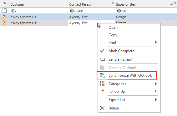 Synchronize Selected Tasks with Outlook | eWay-CRM