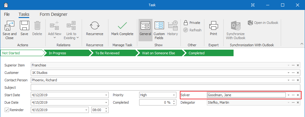 Create Reminders for Yourself and Your TeamMates in CRM for Outlook