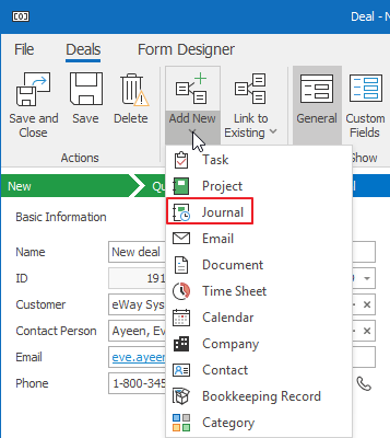 How to Add Journals to Leads - eWay-CRM - The Best Outlook CRM