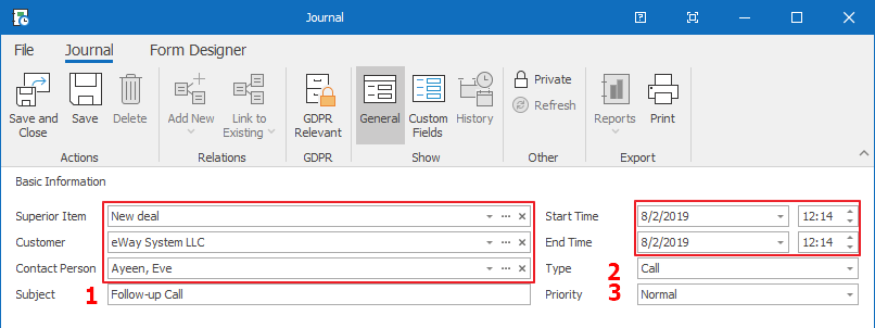 How to Add Journals to Leads - eWay-CRM - The Best Outlook CRM