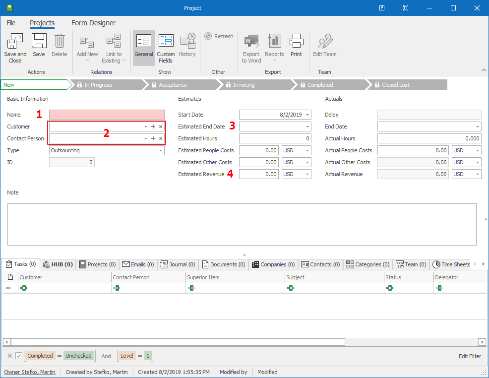 Create Projects Manually In Eway Crm The Best Crm For Outlook