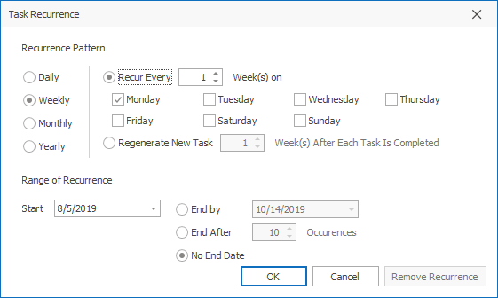 Set Task Recurrence | eWay-CRM Tasks | The Best CRM in Outlook